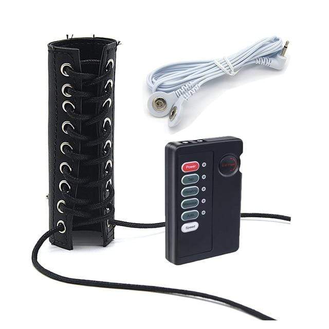 Leather Sleeve Penis Electro Torture Instrument Chastity Cage Co
